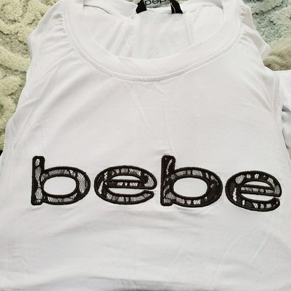 bebe | Tops | Nwt Bebe Black Lace White Muscle Workout Tee | Poshmark